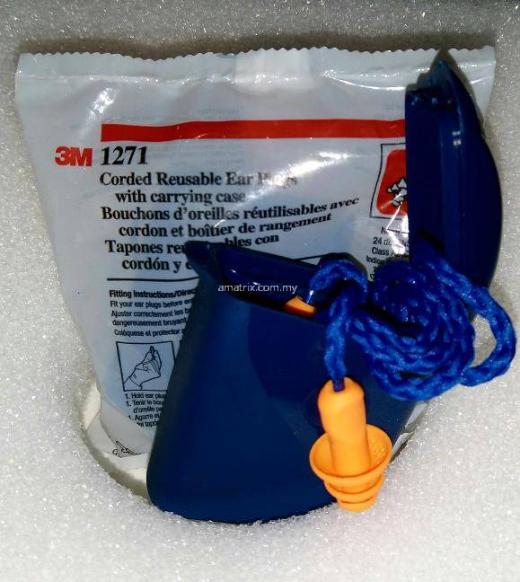 3M 1271 Reusable Corded Earplugs c/w case 50 prs / box